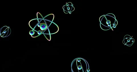 Animation of atom models spinning on bla... | Stock Video | Pond5