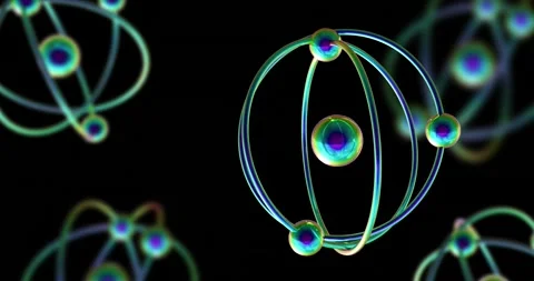 Animation of atom models spinning on bla... | Stock Video | Pond5