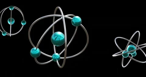 Animation of atom models spinning on bla... | Stock Video | Pond5