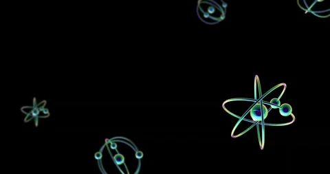 Animation of atom models spinning on bla... | Stock Video | Pond5