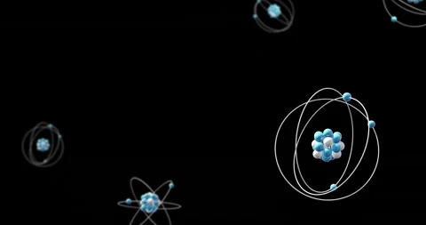 Animation of atom models spinning on bla... | Stock Video | Pond5