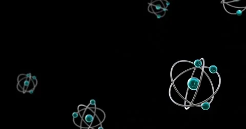 Animation of atom models spinning on bla... | Stock Video | Pond5