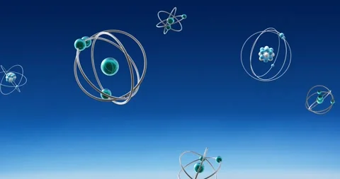 Animation of atom models spinning on blu... | Stock Video | Pond5