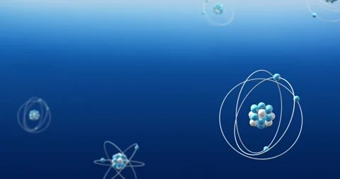 Animation of atom models spinning on blu... | Stock Video | Pond5