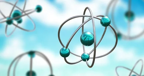 Animation of atom models spinning on blu... | Stock Video | Pond5