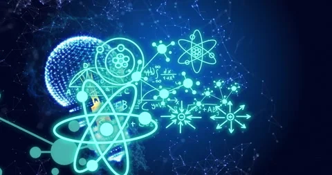Animation of atomic diagrams over light ... | Stock Video | Pond5