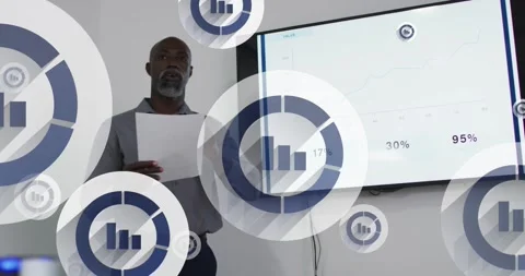 Animation of bar graph icons floating ag... | Stock Video | Pond5