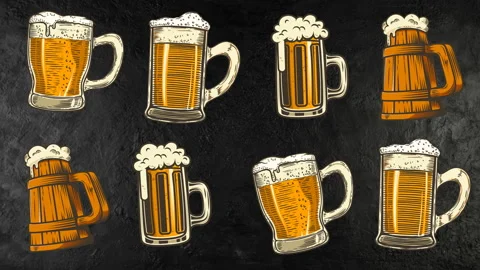 Animation of beer mugs on dark stone bac... | Stock Video | Pond5