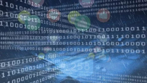 Animation of binary code and icons on na... | Stock Video | Pond5