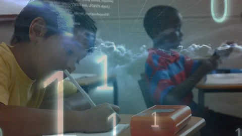 Animation of binary code over diverse bo... | Stock Video | Pond5