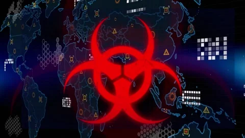 Animation of biohazard symbol over world... | Stock Video | Pond5