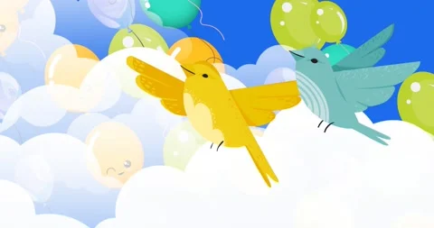 Animation of birds icons and balloons ov... | Stock Video | Pond5