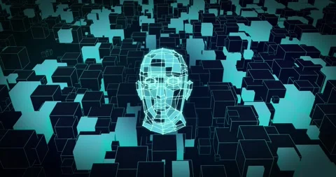 Animation of blue 3d cuboid head model r... | Stock Video | Pond5