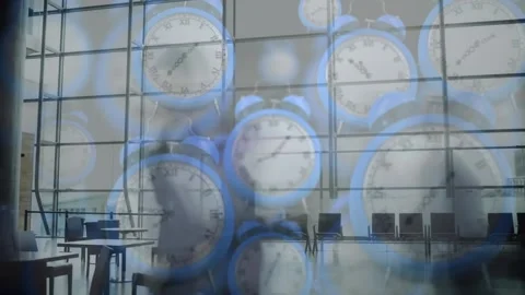 Animation of blue digital clocks over ti... | Stock Video | Pond5
