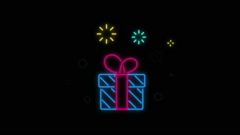 Animation blue neon light gift box on bl... | Stock Video | Pond5