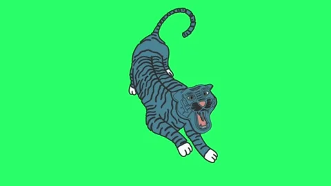 Animation blue tiger tattoo on green scr... | Stock Video | Pond5