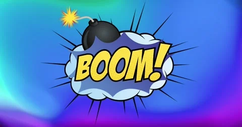 Animation of boom text on retro speech b... | Stock Video | Pond5