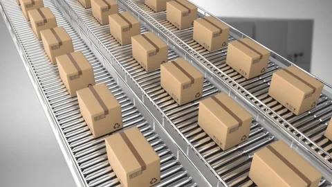 Animation of boxes on conveyor belt in w... | Stock Video | Pond5