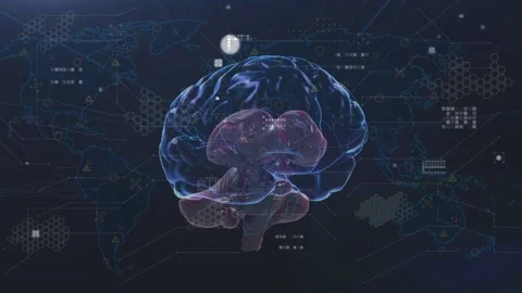 Animation of brain over world map and ic... | Stock Video | Pond5