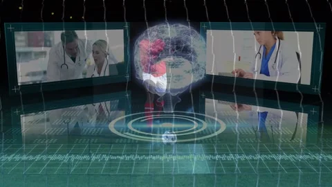 Animation of brain rotating over screens... | Stock Video | Pond5