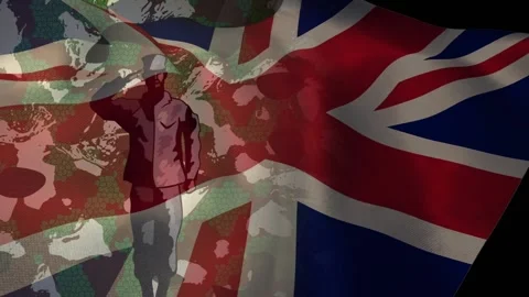 Animation of british flag and soldier sa... | Stock Video | Pond5