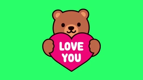 Animation brown bear face with text LOVE... | Stock Video | Pond5