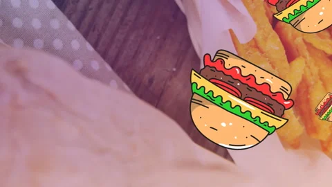Animation of burgers floating over fast ... | Stock Video | Pond5