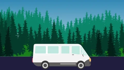 Animation of bus car running on the way,... | Stock Video | Pond5