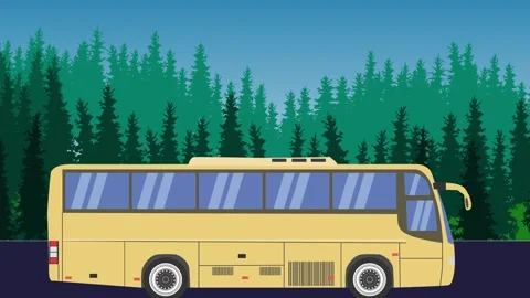 Animation of bus car running on the way,... | Stock Video | Pond5