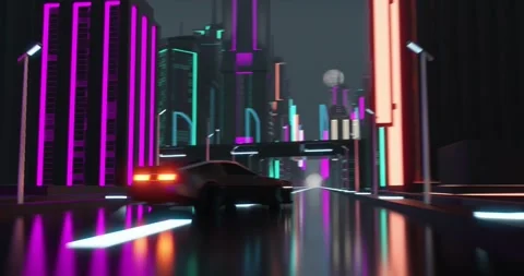 Animation of car driving in neon lit cit... | Stock Video | Pond5