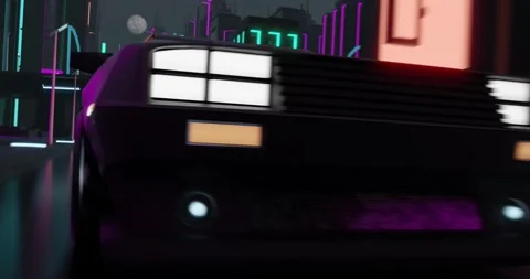 Animation of car driving in neon lit cit... | Stock Video | Pond5