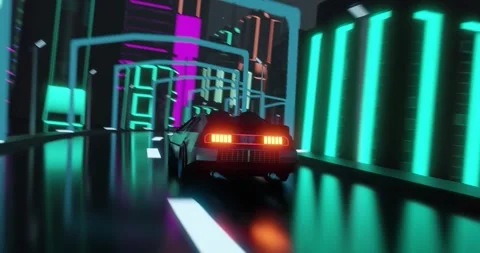 Animation of car driving in neon lit cit... | Stock Video | Pond5