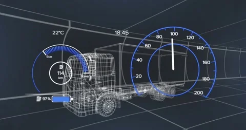 Animation of car panel over digital truc... | Stock Video | Pond5