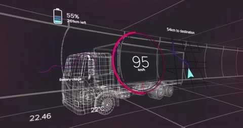 Animation of car panel over digital truc... | Stock Video | Pond5