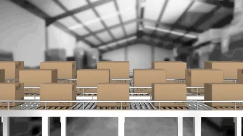 Animation of cardboard boxes moving on c... | Stock Video | Pond5