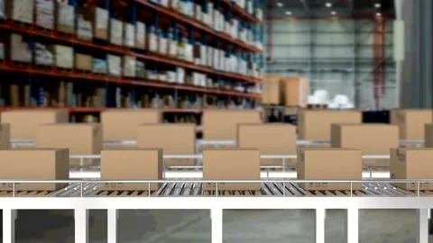 Animation of cardboard boxes moving on c... | Stock Video | Pond5