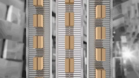 Animation of cardboard boxes moving on c... | Stock Video | Pond5