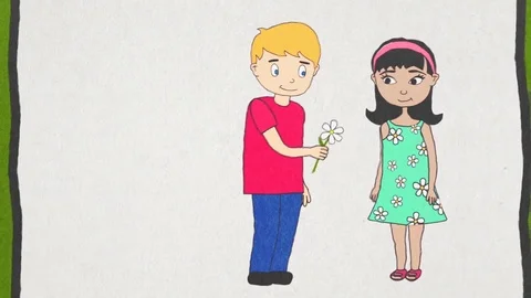 Animation of cartoon boy giving a flower... | Stock Video | Pond5
