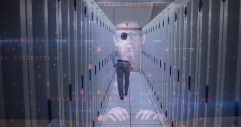 Animation of caucasian male hacker over ... | Stock Video | Pond5