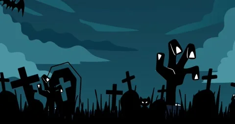 Animation of cemetery with bats and hand... | Stock Video | Pond5