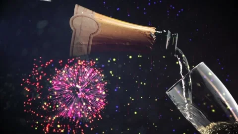 Animation of champagne with fireworks ex... | Stock Video | Pond5