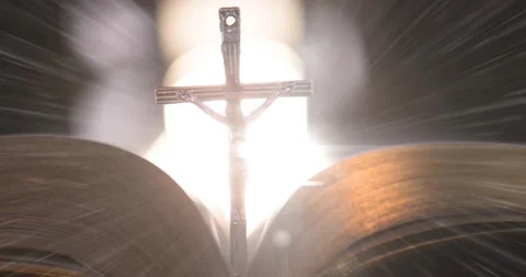 Animation of christian cross with bible ... | Stock Video | Pond5