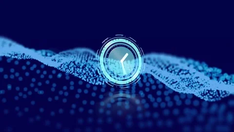 Animation of clock and wave on dark blue... | Stock Video | Pond5