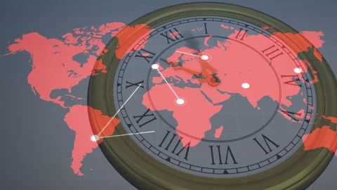 Animation of clock face overlaying red w... | Stock Video | Pond5