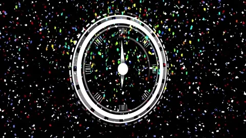 Animation of clock moving and confetti o... | Stock Video | Pond5