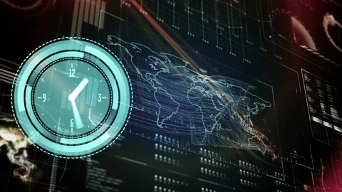 Animation of clock moving fast and data ... | Stock Video | Pond5