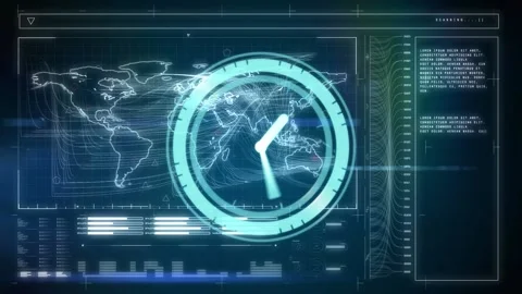 Animation of clock moving fast and data ... | Stock Video | Pond5