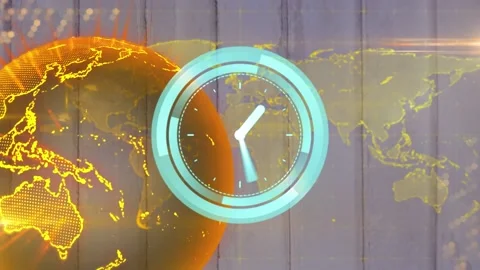 Animation of clock moving fast over glob... | Stock Video | Pond5