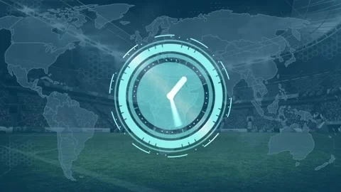 Animation of clock moving fast over glob... | Stock Video | Pond5