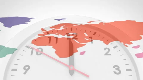Animation of clock moving over world map | Stock Video | Pond5